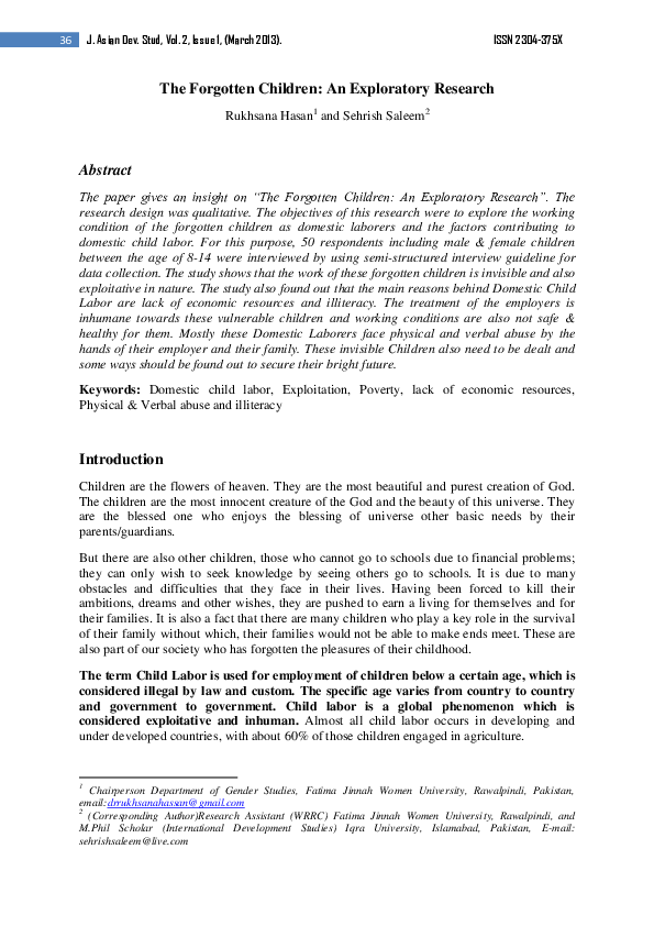 (PDF) The Forgotten Children: An Exploratory Research