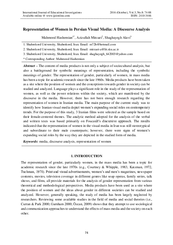 (PDF) Representation of Women in Persian Visual Media: A Discourse Analysis