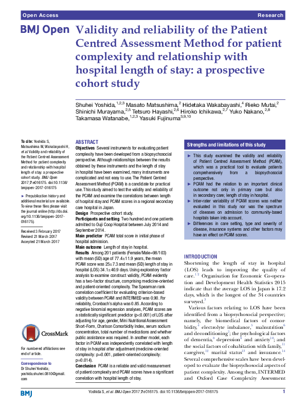 (PDF) Validity and reliability of the Patient Centred Assessment Method for patient complexity ...