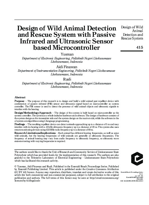 (PDF) Design of Wild Animal Detection and Rescue System with Passive ...