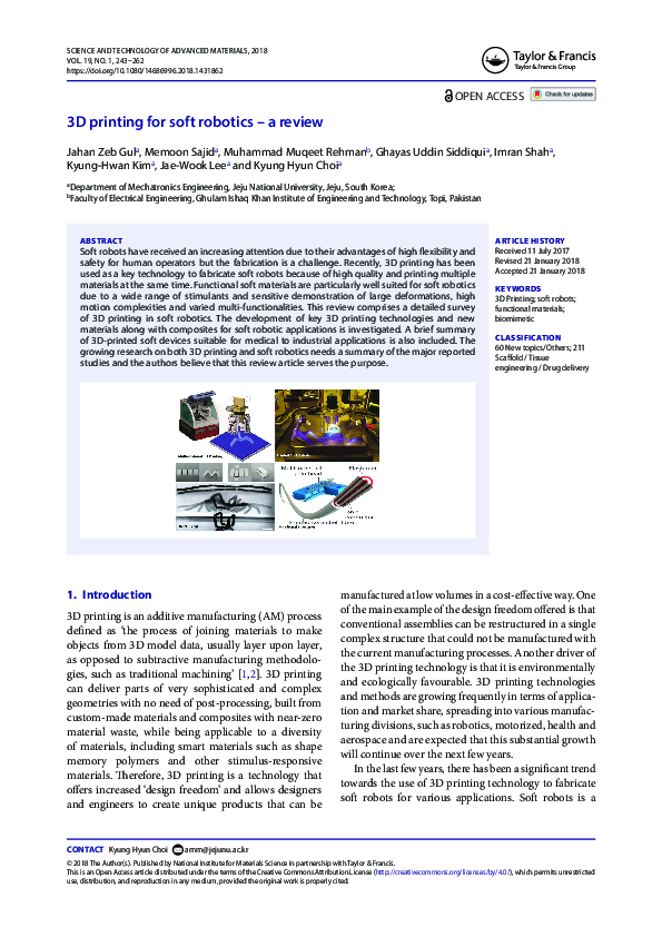 (PDF) 3D printing for soft robotics - a review