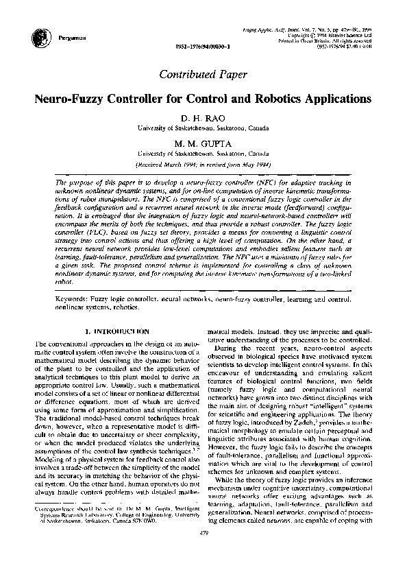 (PDF) Neuro-fuzzy controller for control and robotics applications