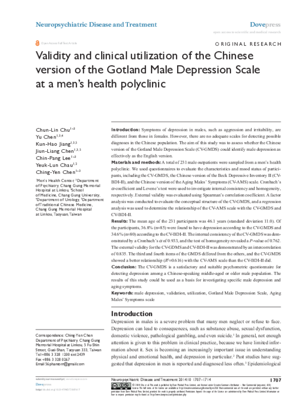 (PDF) Validity and clinical utilization of the Chinese version of the ...