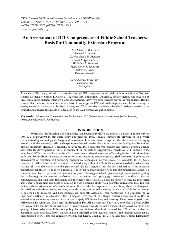(PDF) Evaluating ICT Skills of Public School Teachers