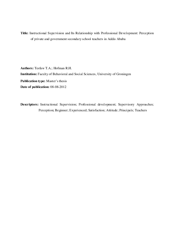(PDF) Instructional Supervision and Its Relationship with Professional Development: Perception ...