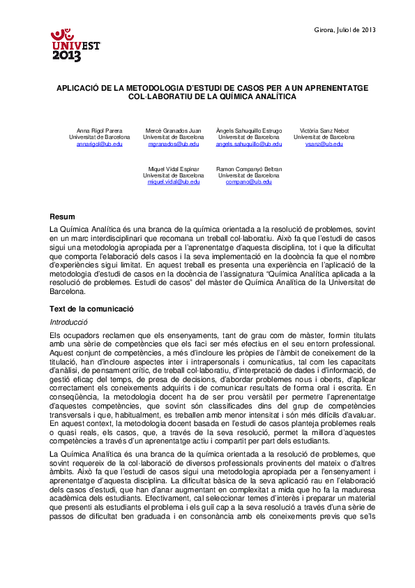 (PDF) Aplicació de la metodologia d'estudi de casos per a un ...