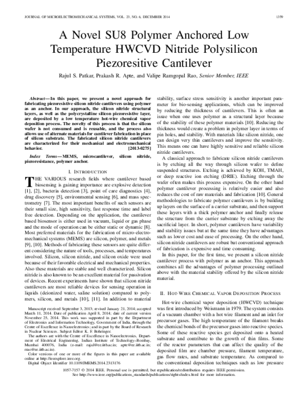 (PDF) A Novel SU8 Polymer Anchored Low Temperature HWCVD Nitride ...