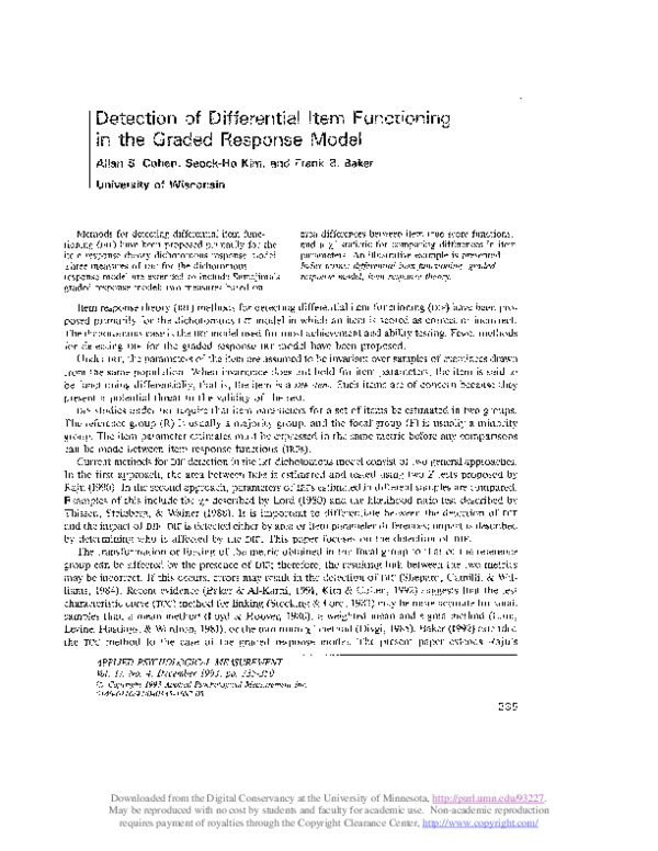 (PDF) Detection of Differential Item Functioning in the Graded Response Model