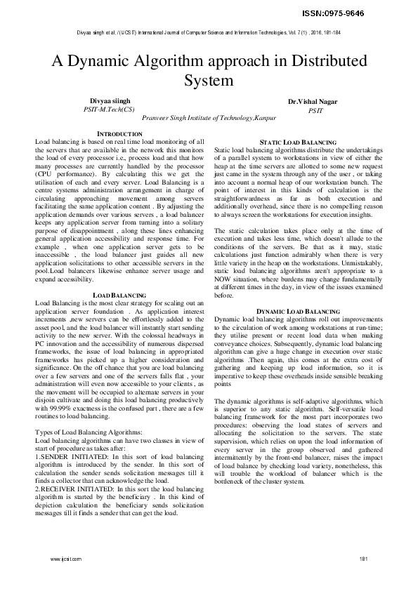 (PDF) A Dynamic Algorithm approach in Distributed System