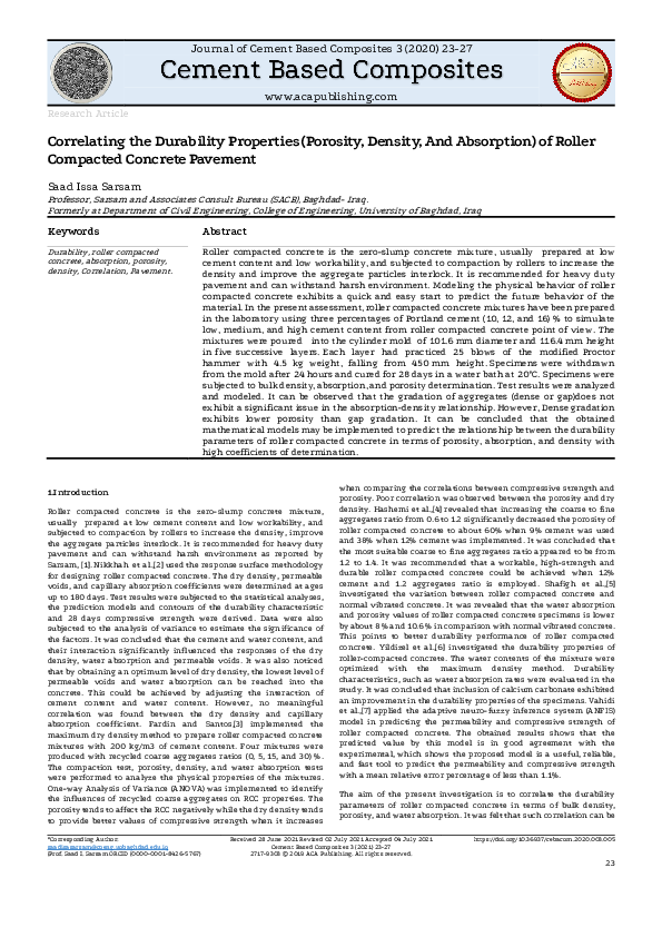 (PDF) Correlating the Durability Properties of Roller Compacted Concrete