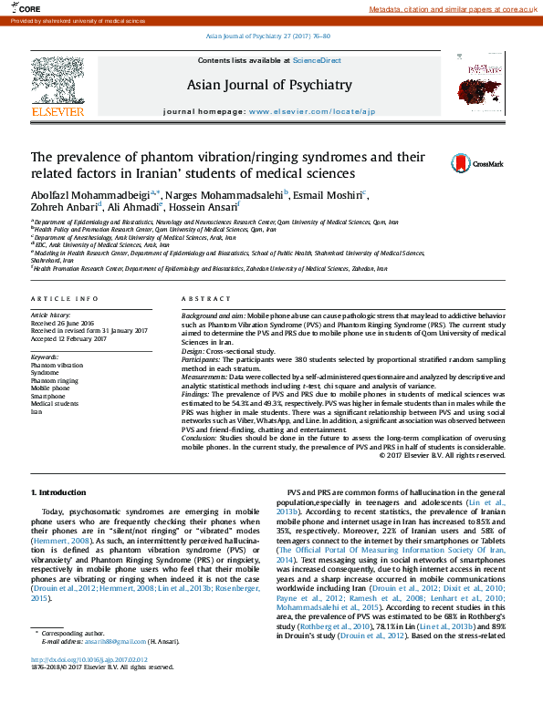 (PDF) The prevalence of phantom vibration/ringing syndromes and their ...