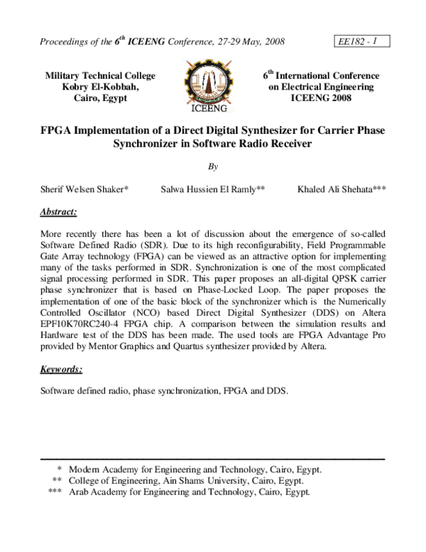 (PDF) FPGA Implementation of a Direct Digital Synthesizer for Carrier Phase Synchronizer in ...