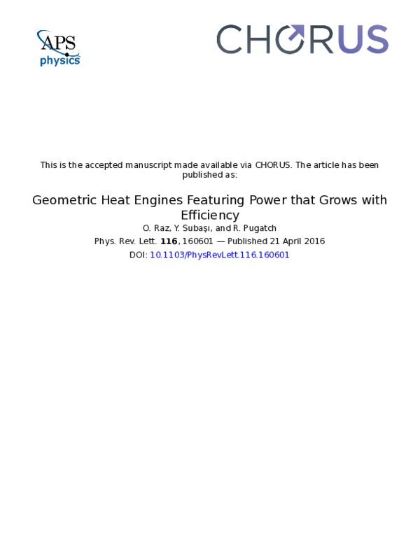 (PDF) Geometric Heat Engines Featuring Power that Grows with Efficiency