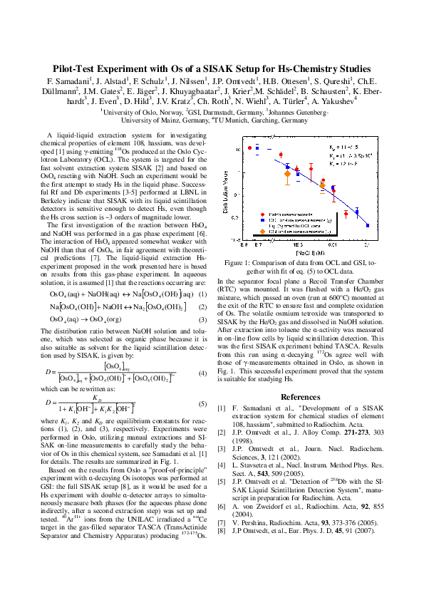 (PDF) Pilot-Test Experiment with Os of a SISAK Setup for Hs-Chemistry ...
