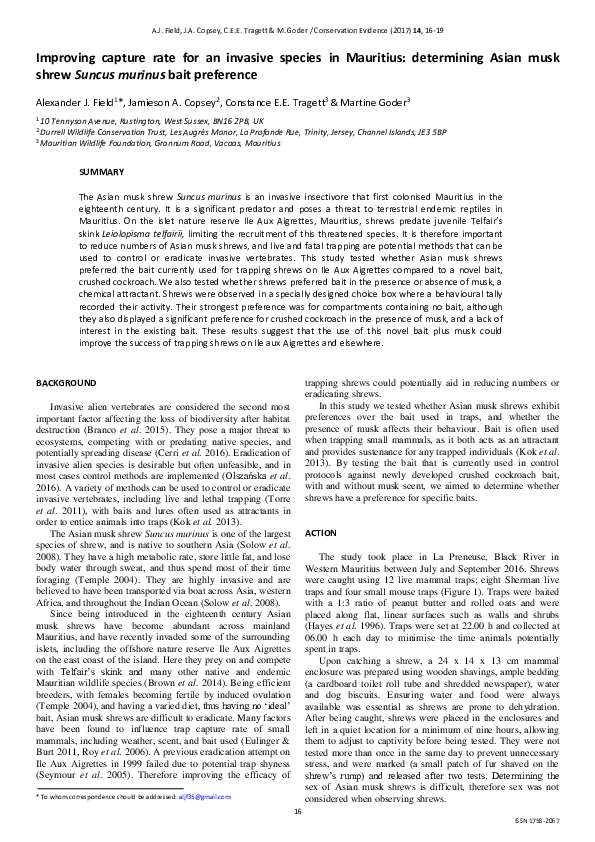 (PDF) Improving capture rate for an invasive species in Mauritius ...