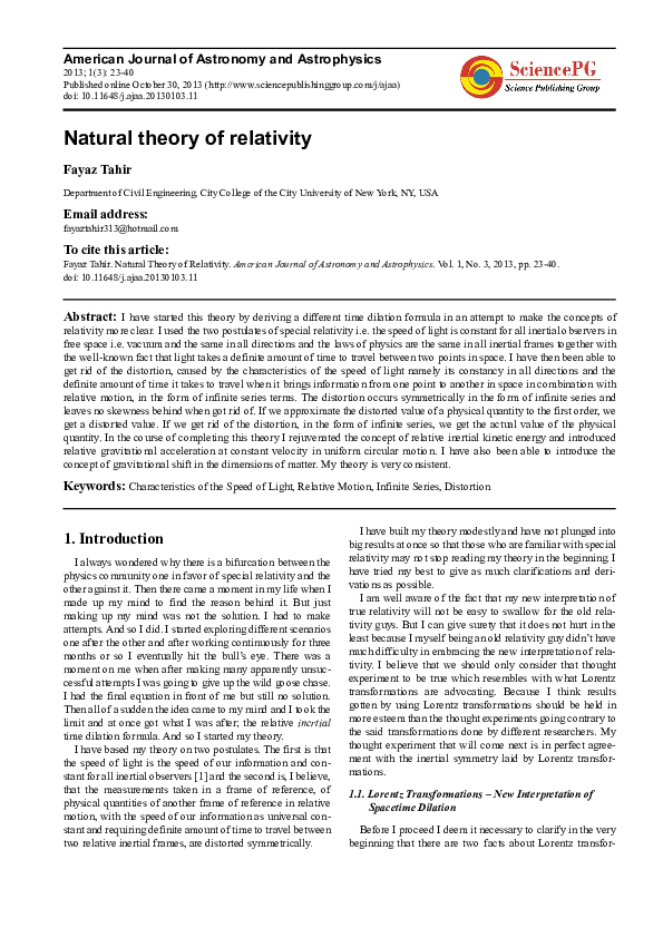 (PDF) Natural Theory of Relativity