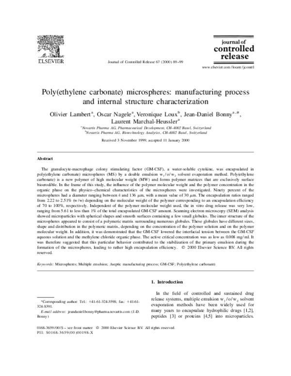 (PDF) Poly(ethylene carbonate) microspheres: manufacturing process and ...