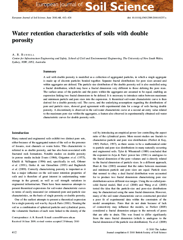 (PDF) Water retention characteristics of soils with double porosity