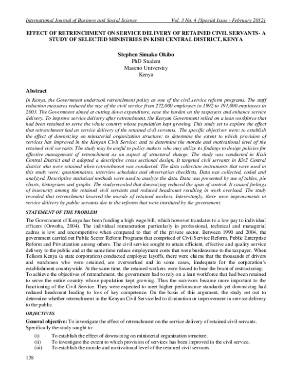 (PDF) Effect of Retrenchment on Service Delivery of Retained Civil ...