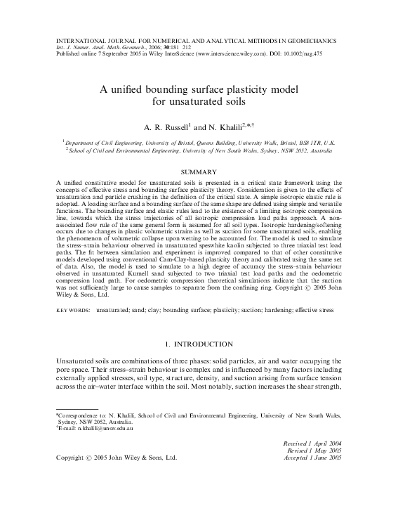 (PDF) A unified bounding surface plasticity model for unsaturated soils
