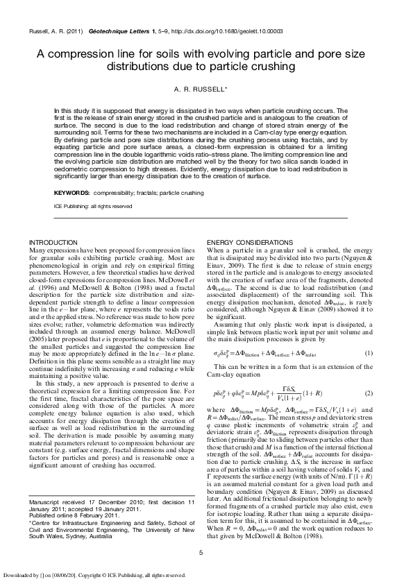 (PDF) A compression line for soils with evolving particle and pore size distributions due to ...