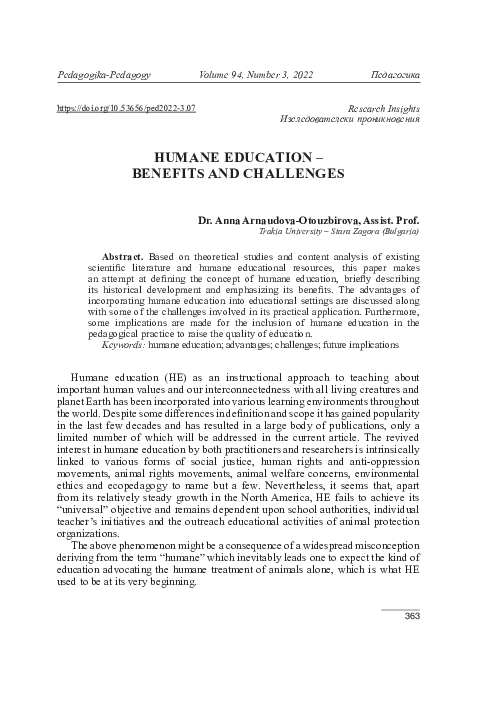 (PDF) Humane Education – Benefits and Challenges