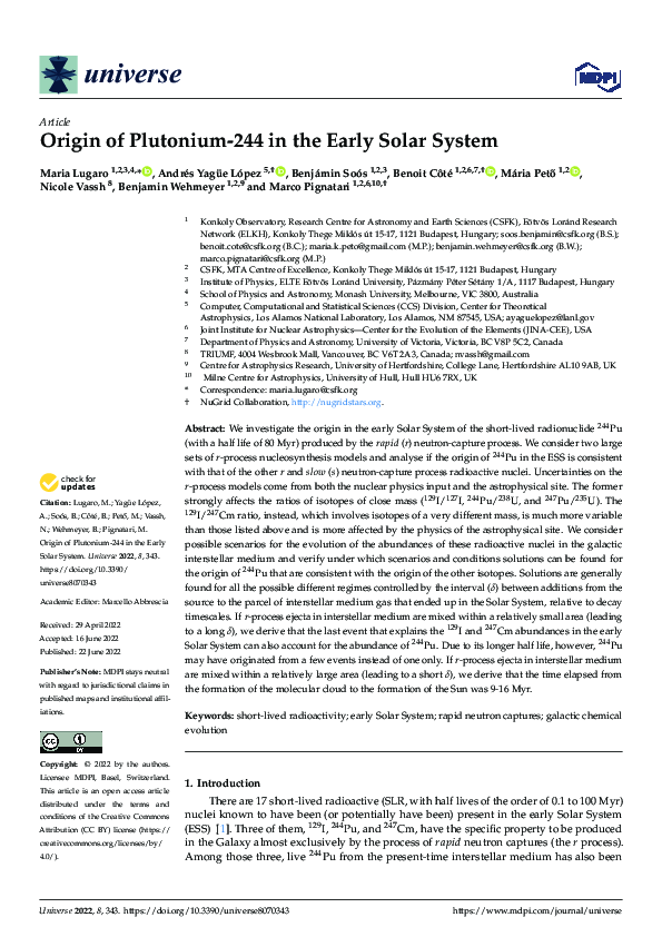 (PDF) Origin of Plutonium-244 in the Early Solar System