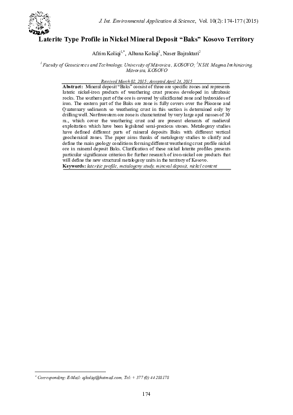 (PDF) Laterite Type Profile in Nickel Mineral Deposit “Baks” Kosovo ...