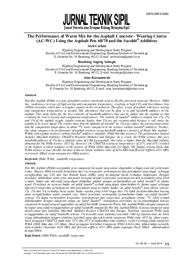 (PDF) The Performance of Warm Mix for the Asphalt Concrete - Wearing ...