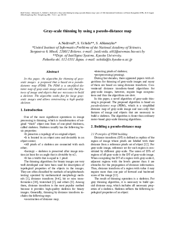 (PDF) Gray-scale thinning by using a pseudo-distance map