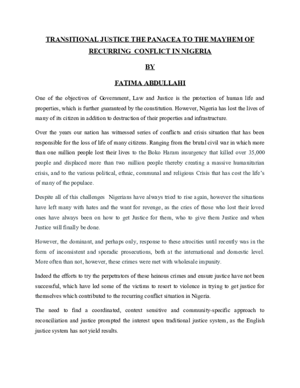 (DOC) Transitional justice the panacea to the mayhem of recurring ...