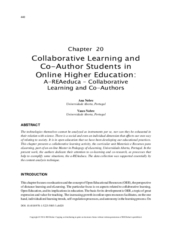 (PDF) Collaborative Learning and Co-Author Students in Online Higher ...
