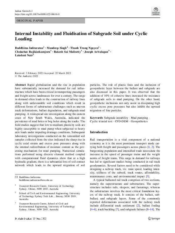 (PDF) Cyclic Loading Effects on Subgrade Soil Instability and Fluidisation