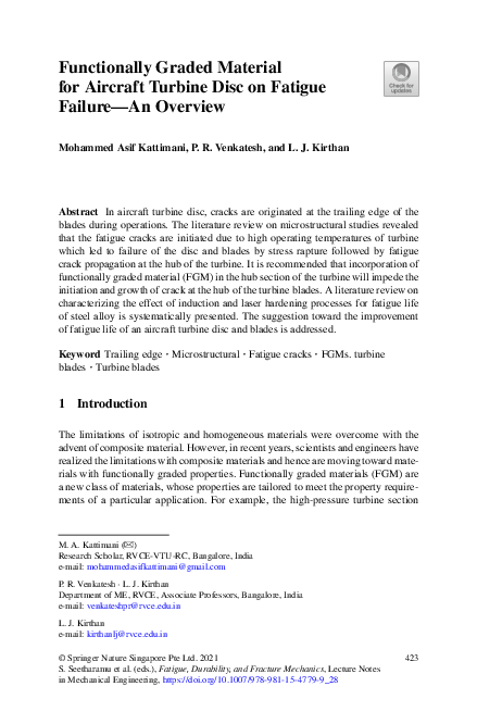 (PDF) Functionally Graded Material for Aircraft Turbine Disc on Fatigue Failure—An Overview