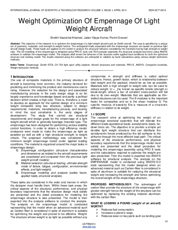 (PDF) Weight Optimization Of Empennage Of Light Weight Aircraft