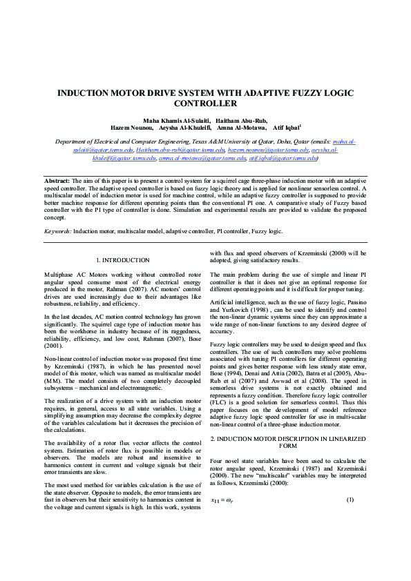 (PDF) Induction motor drive system with adaptive fuzzy logic controller (PDF) Induction motor drive system with adaptive fuzzy logic controller