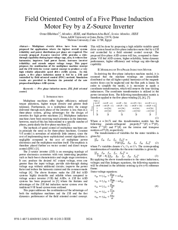 Pdf Field Oriented Control Of A Five Phase Induction Motor Fey By A Z