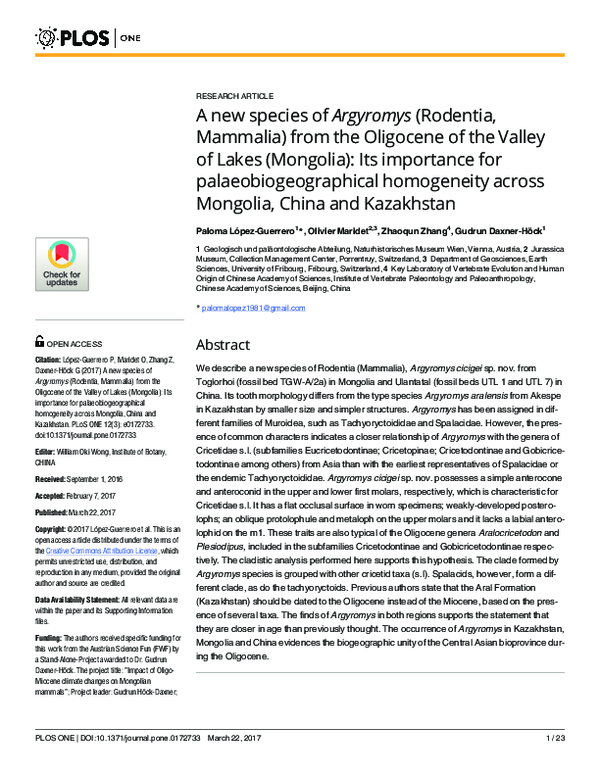(PDF) A new species of Argyromys (Rodentia, Mammalia) from the ...