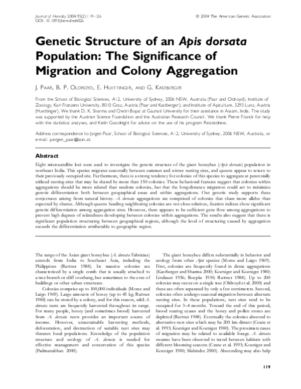(PDF) Genetic Structure of an Apis dorsata Population: The Significance of Migration and Colony ...
