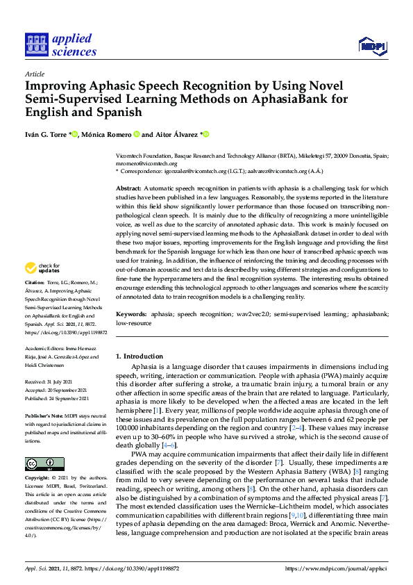 (PDF) Improving Aphasic Speech Recognition by Using Novel Semi-Supervised Learning Methods on ...