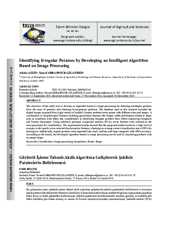 (PDF) Identifying Irregular Potatoes by Developing an Intelligent Algorithm Based on Image ...