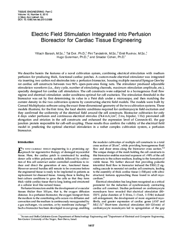 Pdf Electric Field Stimulation Integrated Into Perfusion Bioreactor For Cardiac Tissue Engineering