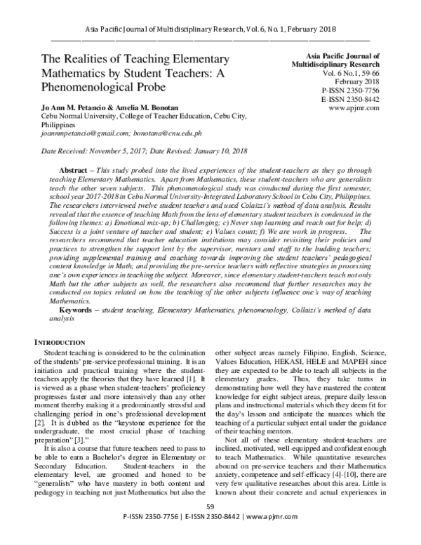 (PDF) The Realities of Teaching Elementary Mathematics by Student ...