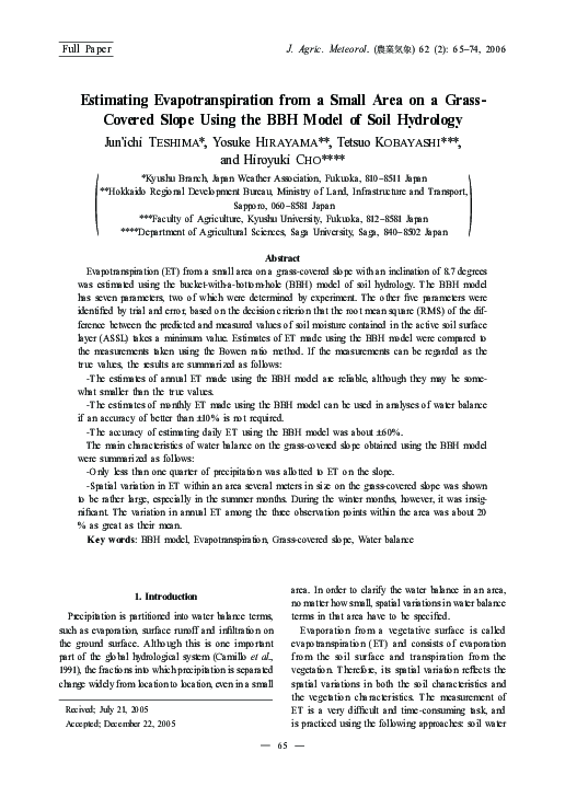 (PDF) Estimating Evapotranspiration from a Small Area on a Grass ...