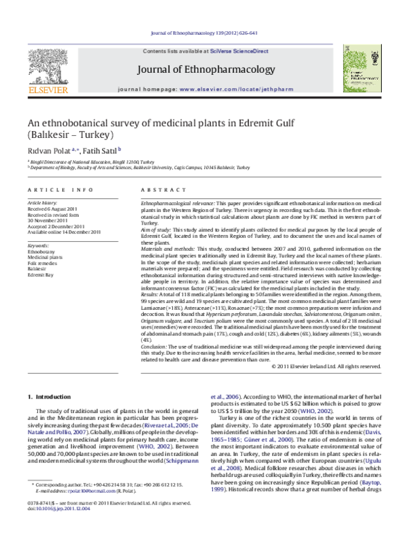 (PDF) An ethnobotanical survey of medicinal plants in Edremit Gulf ...