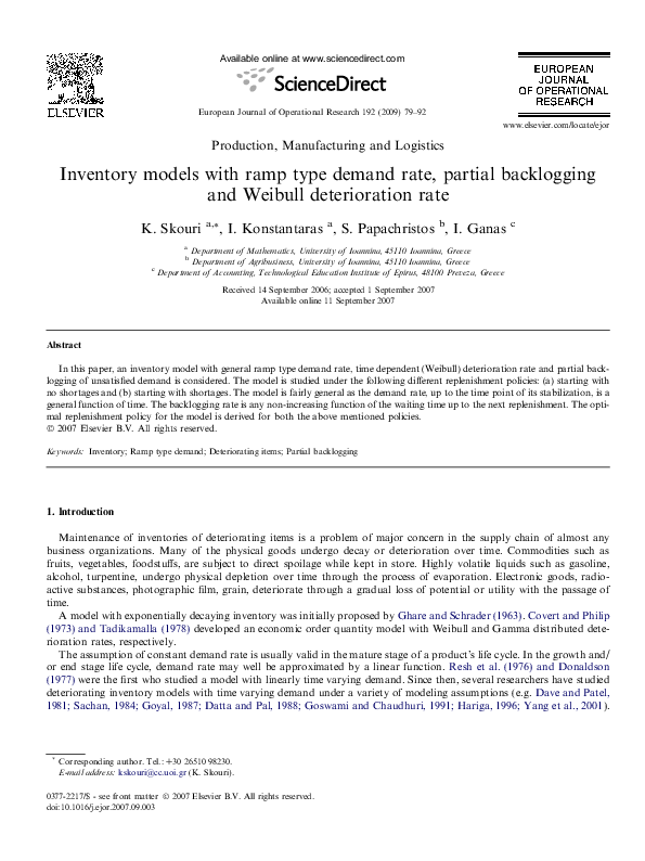 (PDF) Inventory models with ramp type demand rate, partial backlogging and general deterioration ...