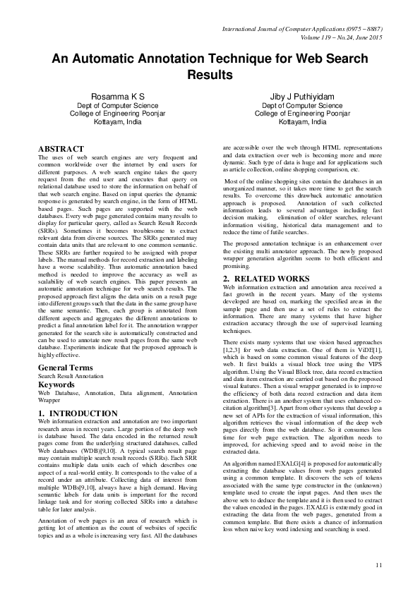 (PDF) An Automatic Annotation Technique for Web Search Results