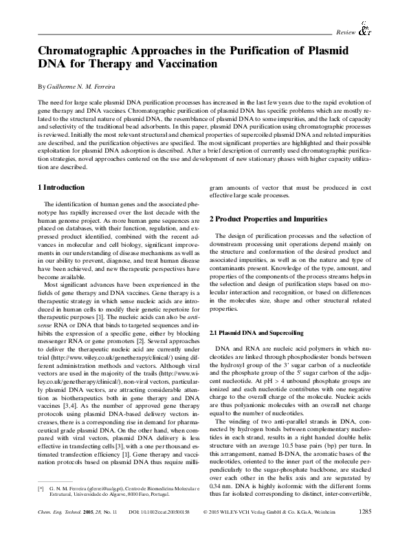 (PDF) Chromatographic Purification of Plasmid DNA