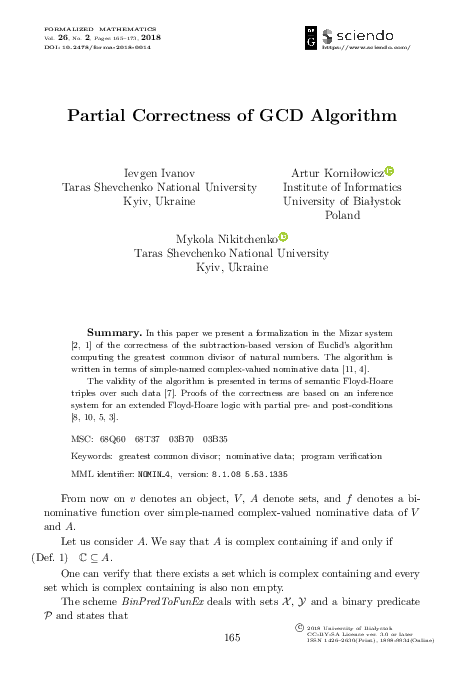 (PDF) Partial Correctness of GCD Algorithm