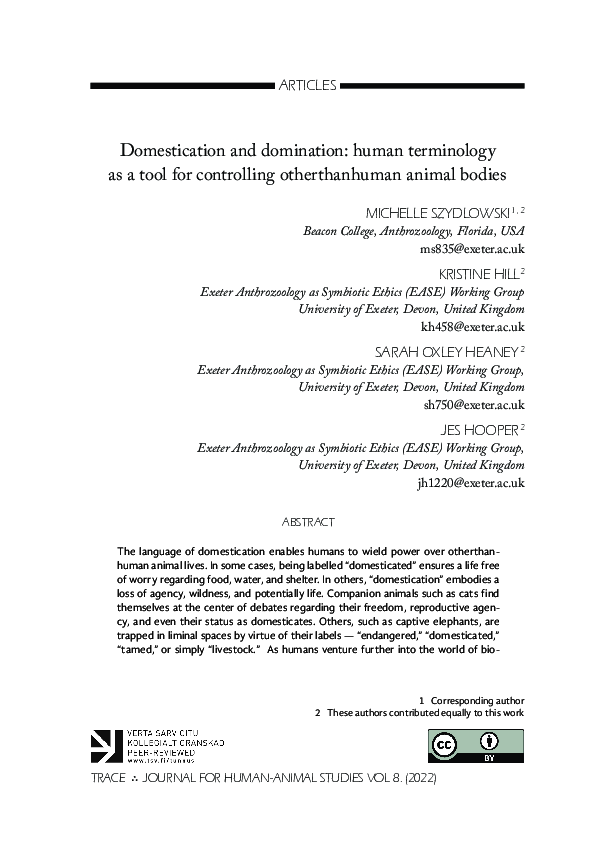 (PDF) Domestication and domination: Human terminology as a tool for ...